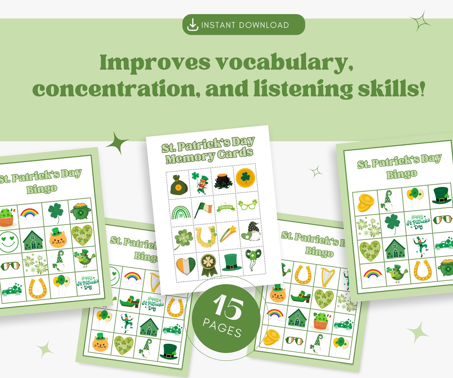 St Patricks Day Classroom Games Bingo Cards and Memory Game for ...