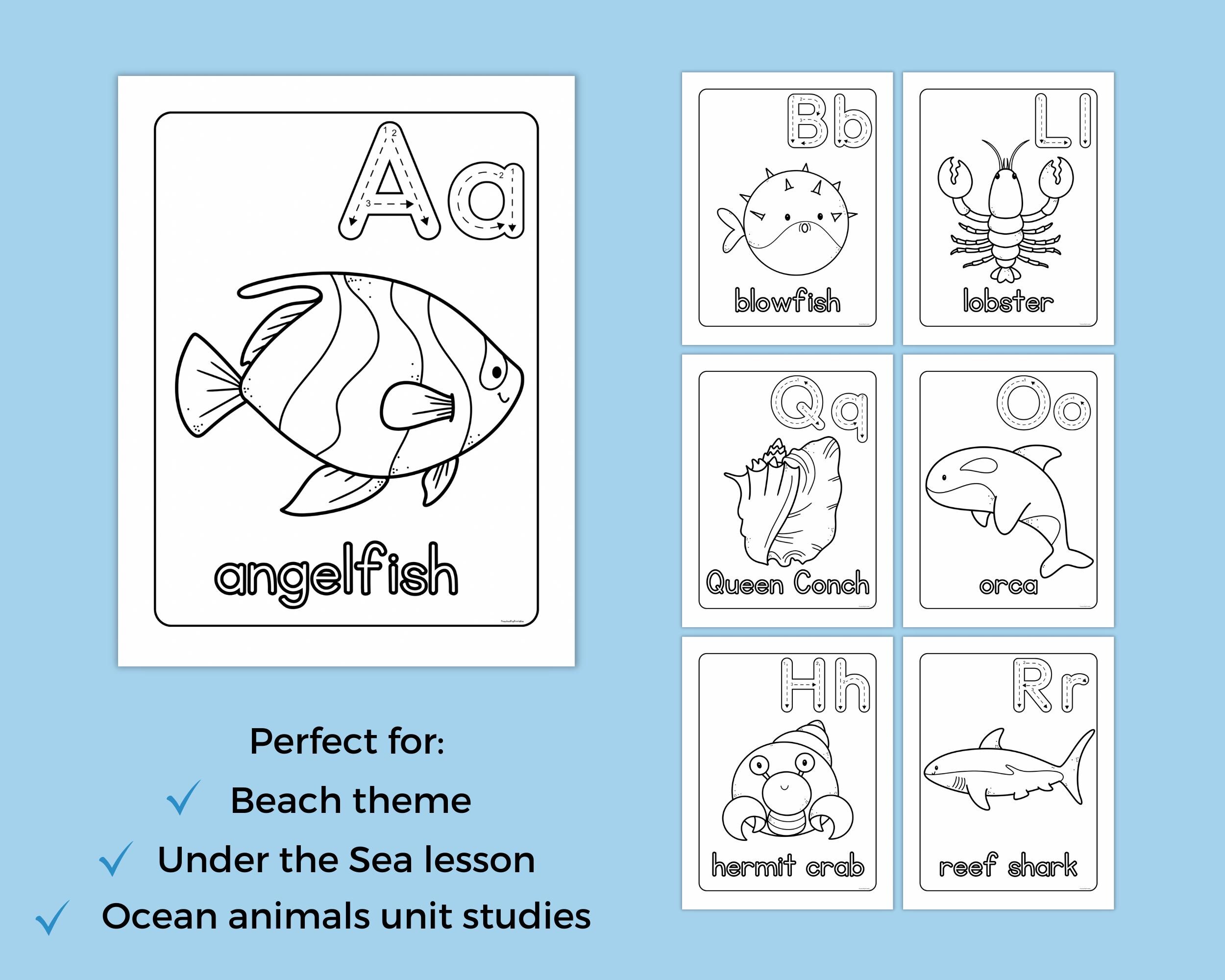 Ocean Animal Alphabet Coloring Sheets; Printable Under the Sea Pages ...