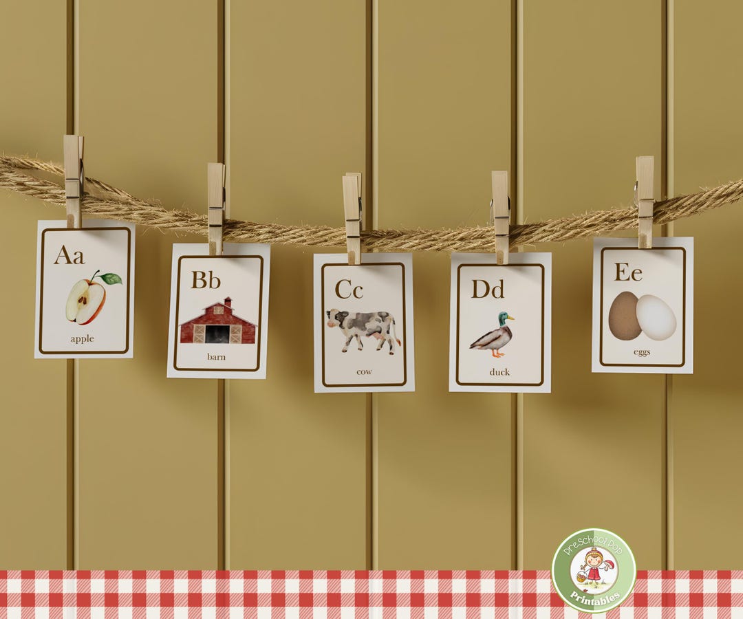 Printable Alphabet Flashcards; Farm-themed ABC Cards; Letter ...