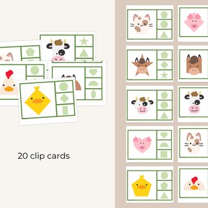 Farm Animals Shapes Clip Cards; Shape Activity for Toddlers Preschool ...