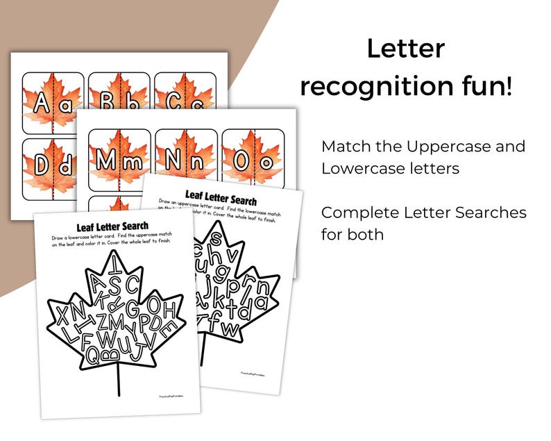 Leaf Letter Games for Pre-k and Kindergarten Upper & Lowercase Matching ...