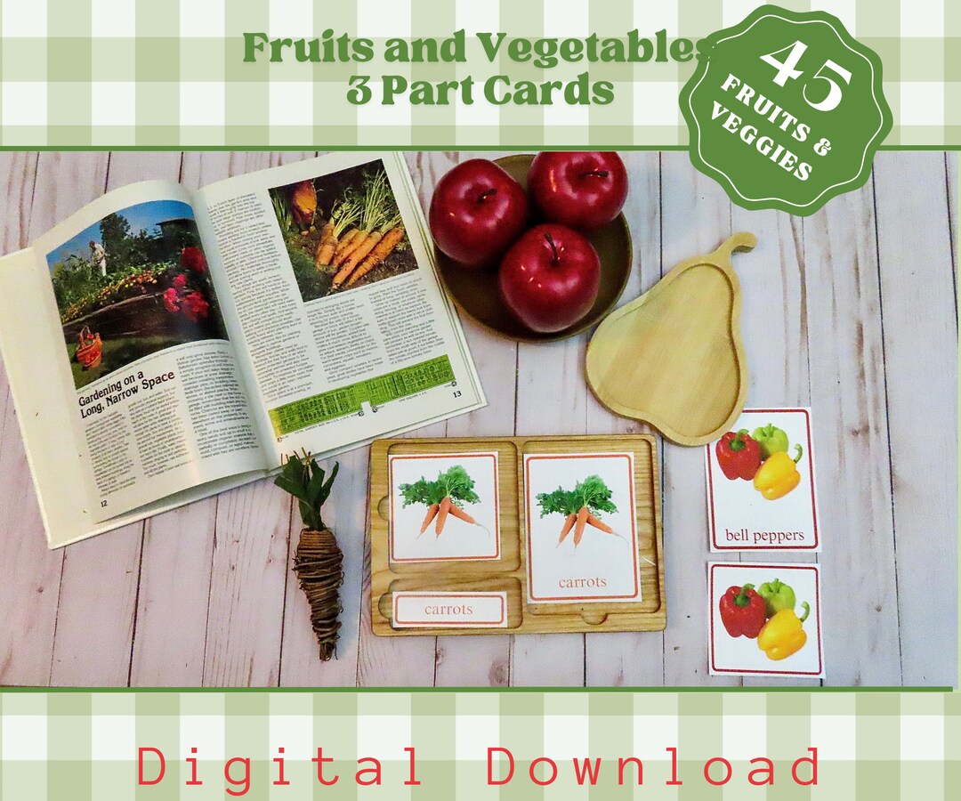 Printable Montessori-inspired 3 Part Cards, Fruits and Vegetables ...