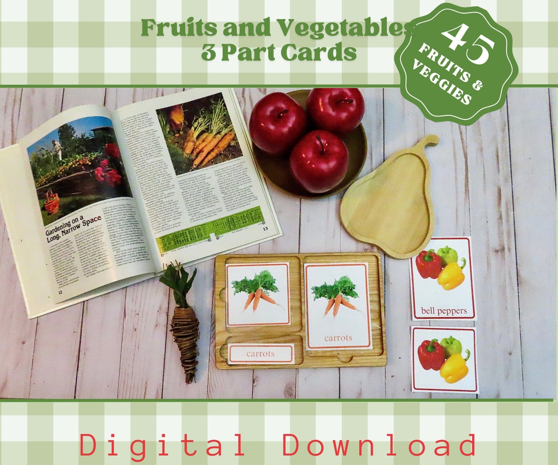 Printable Montessori-inspired 3 Part Cards, Fruits and Vegetables ...