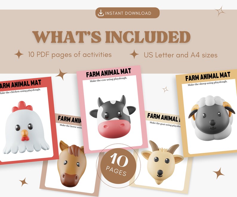 Printable Farm Animals Play Dough Mats, Playdough Sensory Learning ...