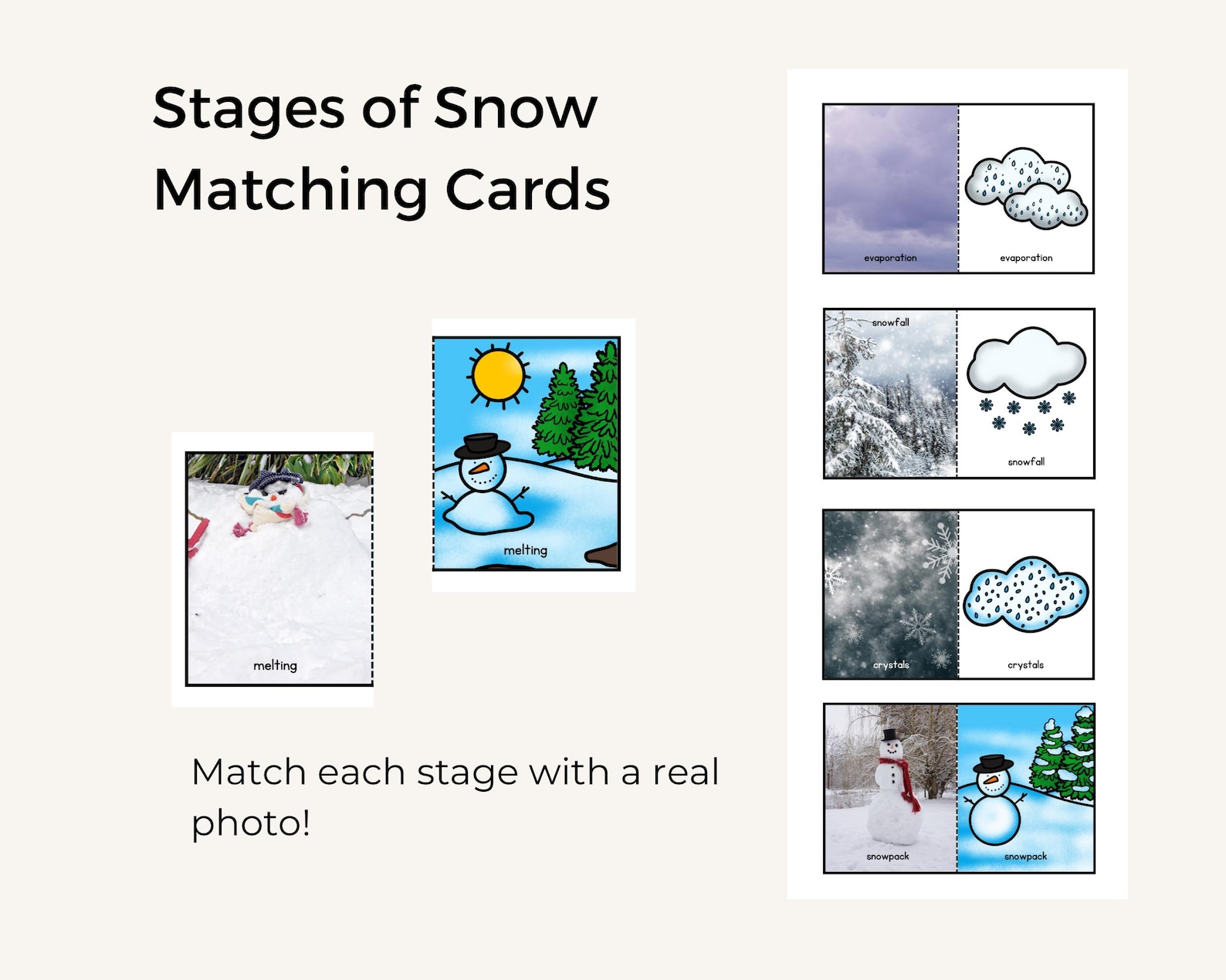 Winter Snow Printables; Types of Snowflakes Flashcards; Life Cycle; 3 ...