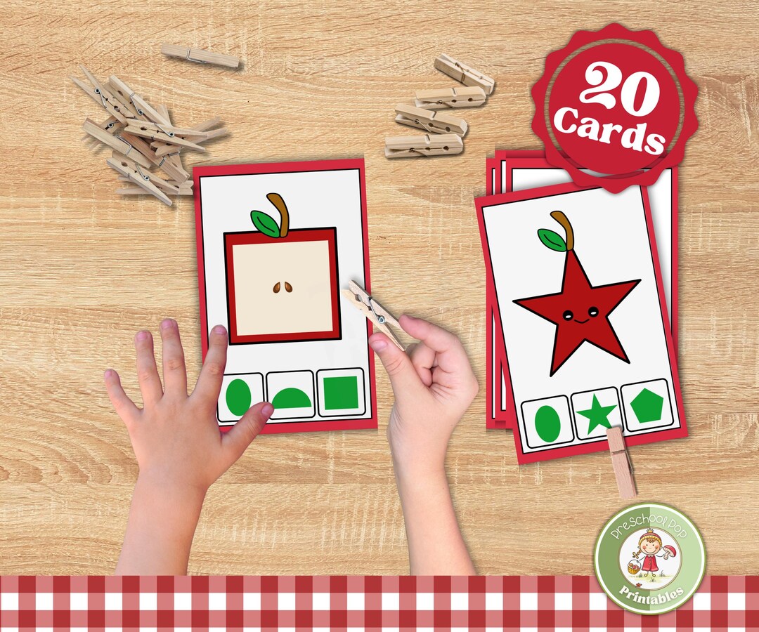 Apple Shapes Clip Cards; Fall Activity for Toddlers & Preschool; Fine ...