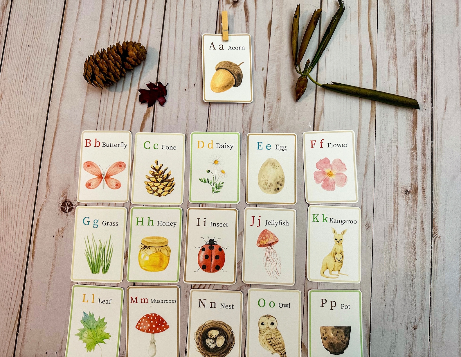 Printable Alphabet Flashcards, Nature-themed ABC Flash Cards, Letters ...