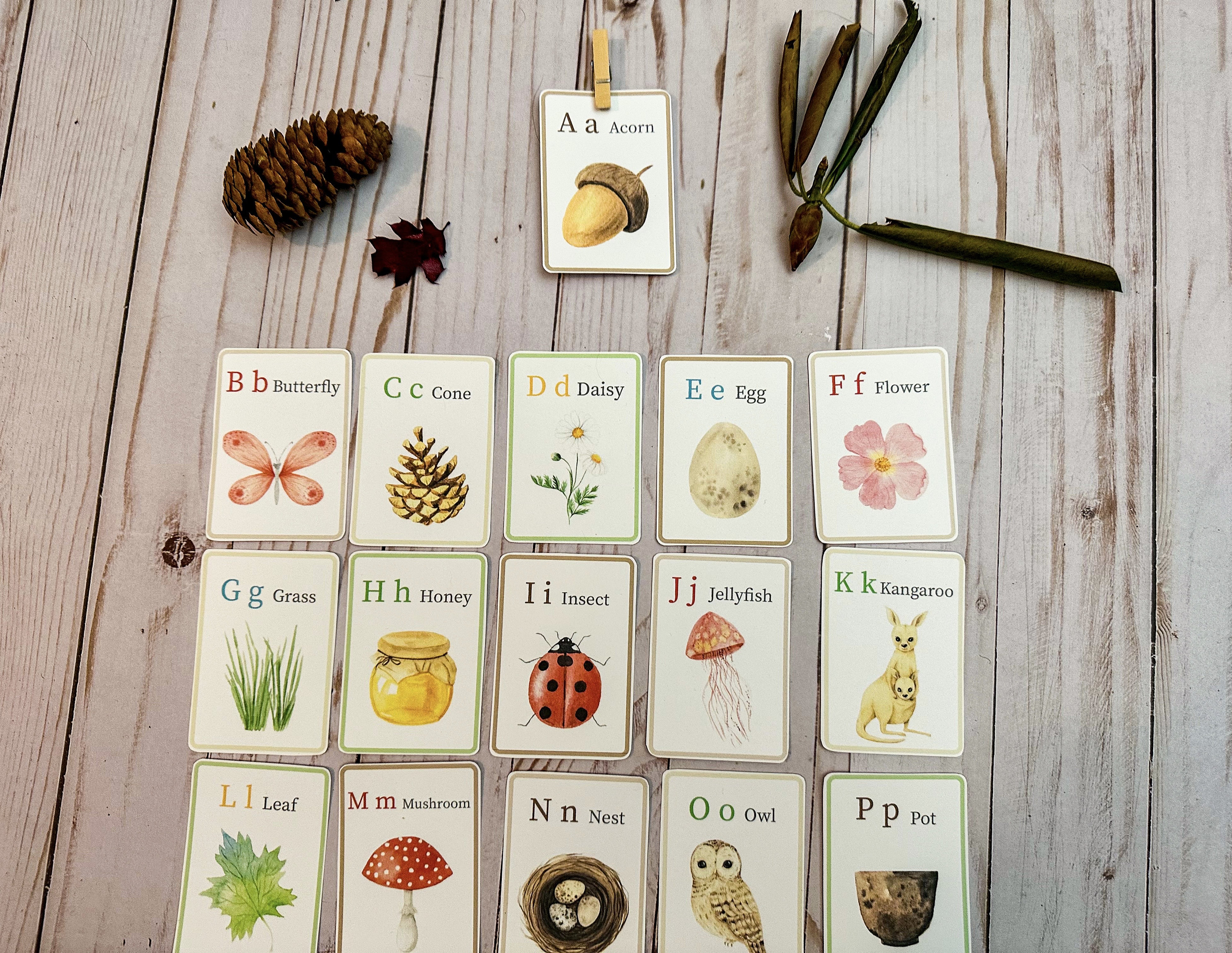 Printable Alphabet Flashcards, Nature-themed ABC Flash Cards, Letters ...