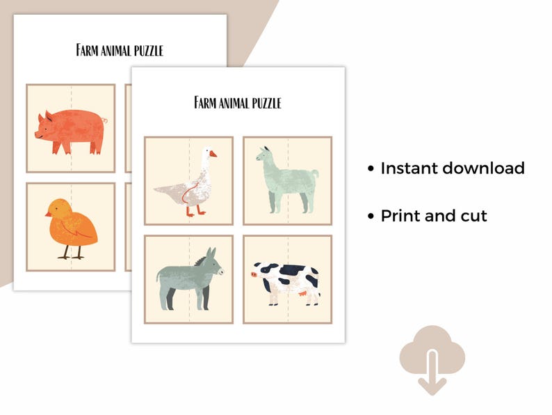 Farm Animal Puzzles: Montessori Preschool Match Game (PDF) - Etsy Australia