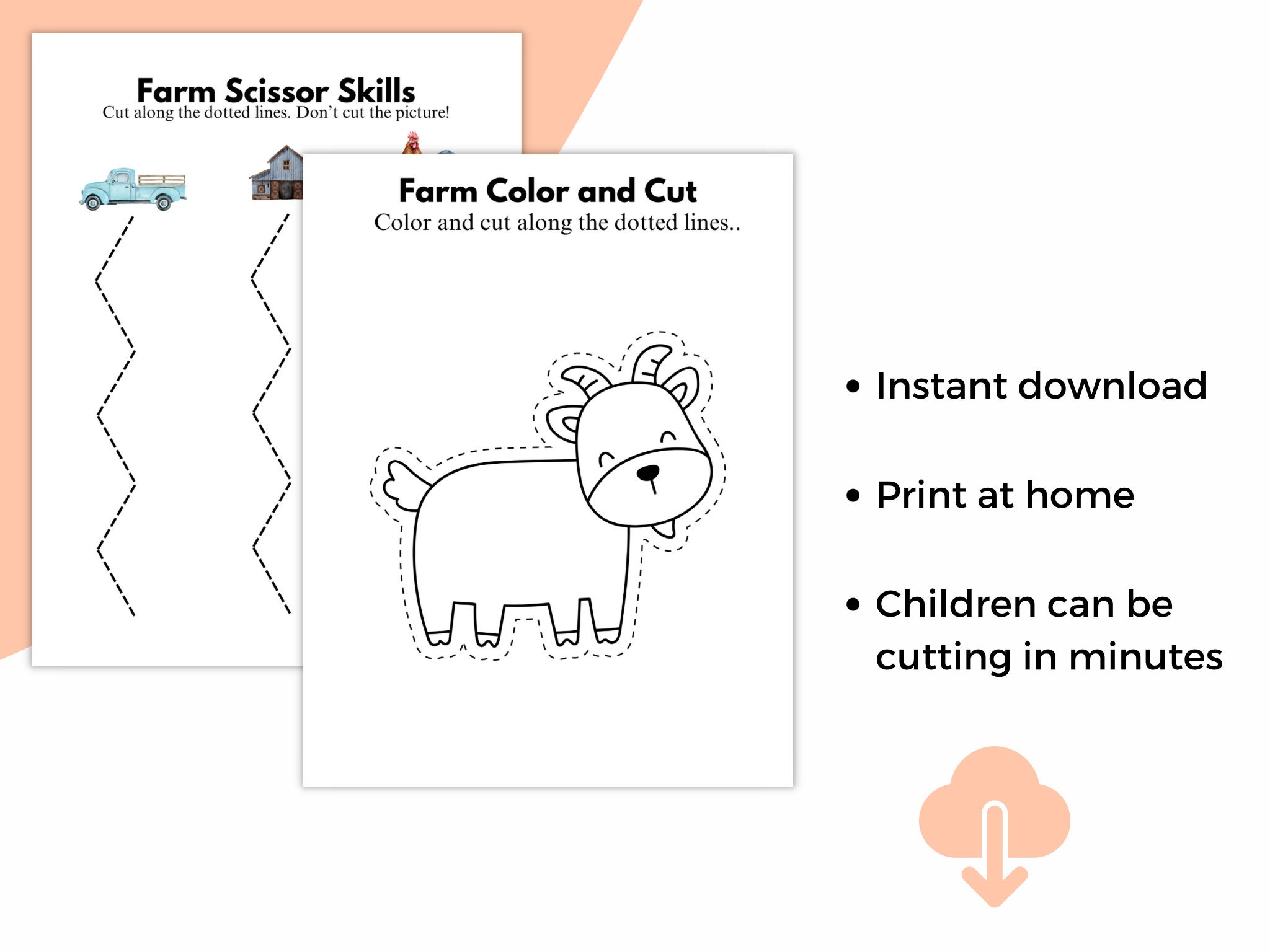 Printable Farm Cut Out Pages; Cutting Lines Practice for Toddlers ...