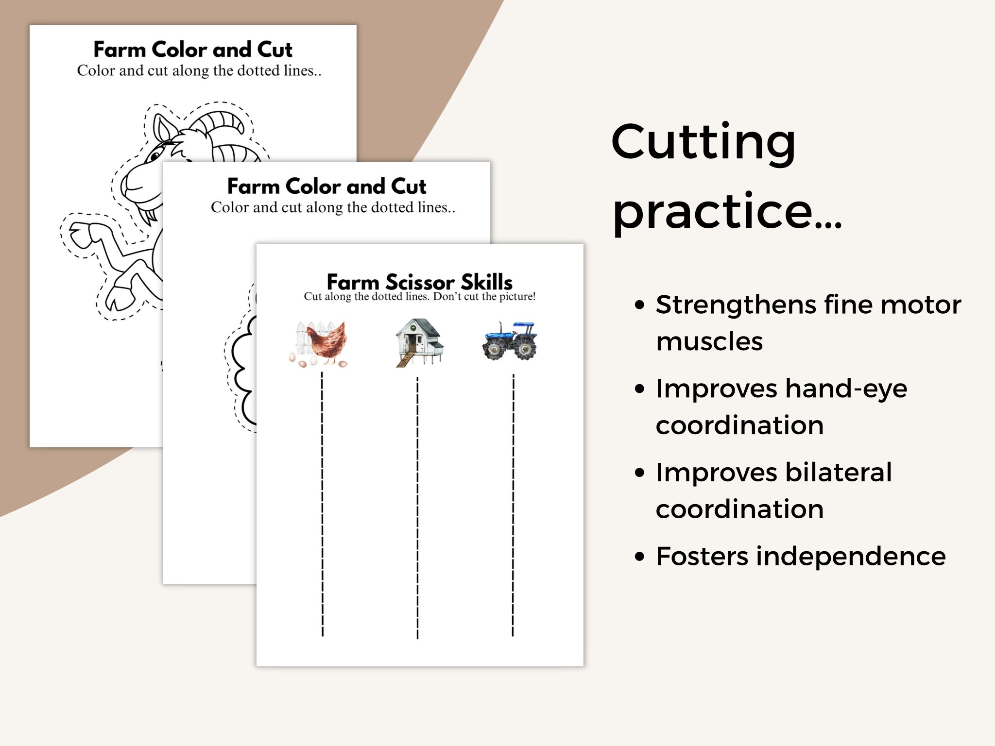 Printable Farm Cut Out Pages; Cutting Lines Practice for Toddlers ...