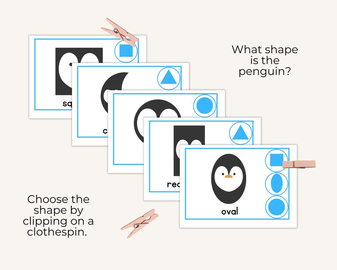 Penguin Shape Clip Cards: Winter Preschool Activity (PDF) - Etsy