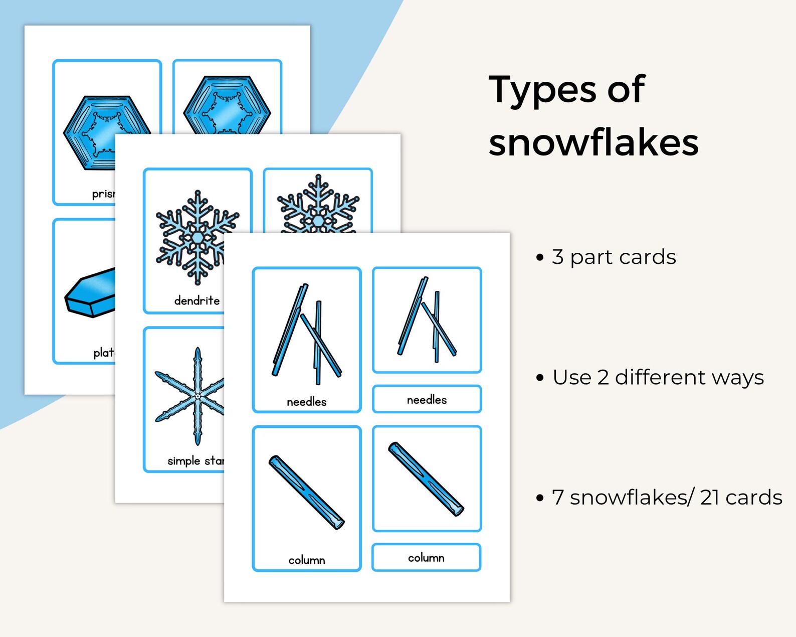 Winter Snow Printables; Types of Snowflakes Flashcards; Life Cycle; 3 ...