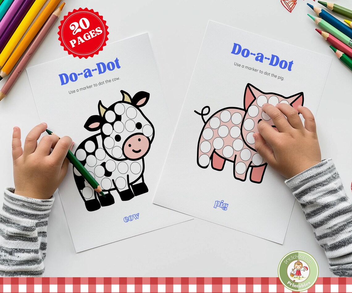 Printable Do-a-dot Pages, Farm Animals and Pets Theme, Fine Motor ...