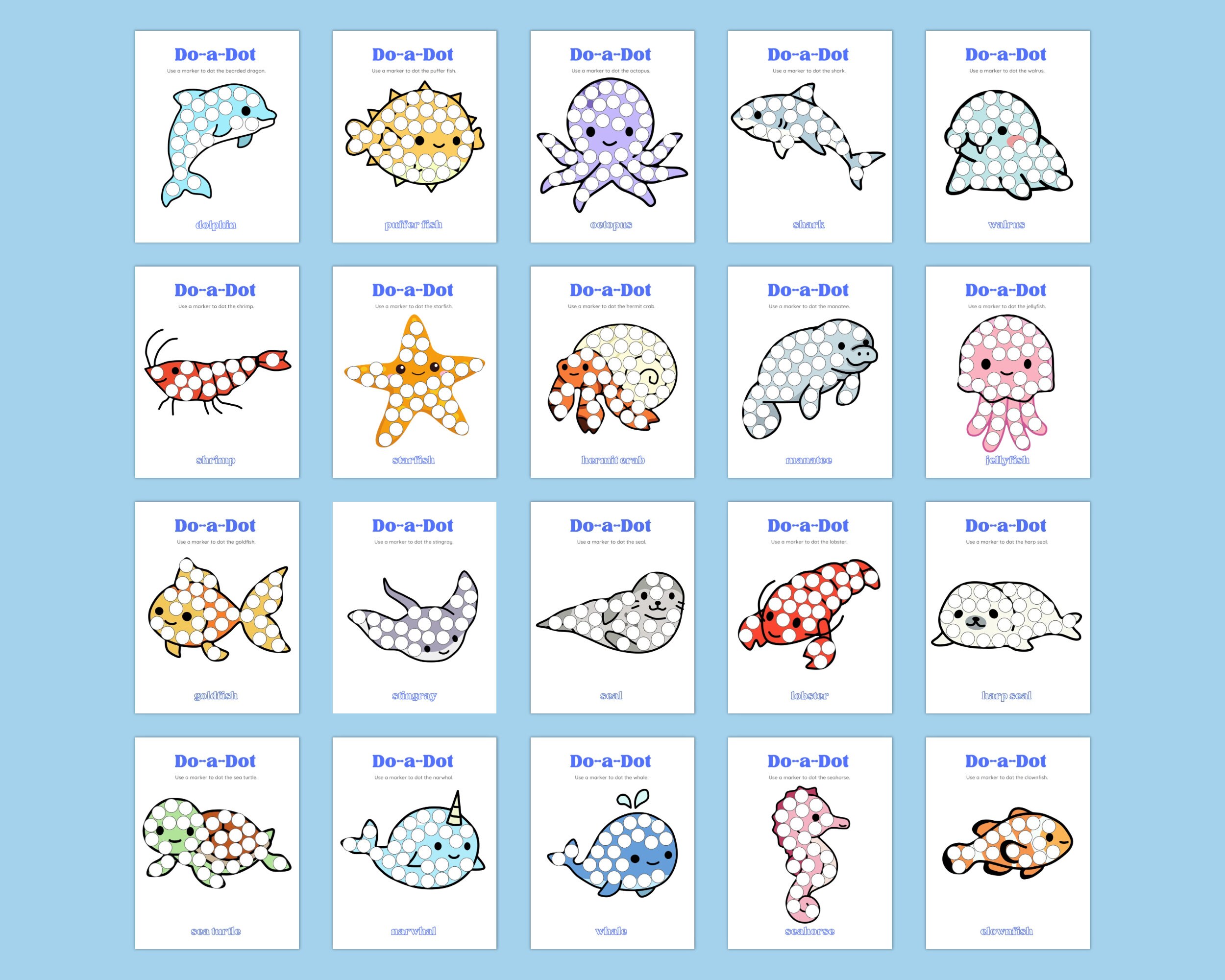 Ocean Animals Do-a-dot Pages: Fine Motor Skills (digital Download) - Etsy