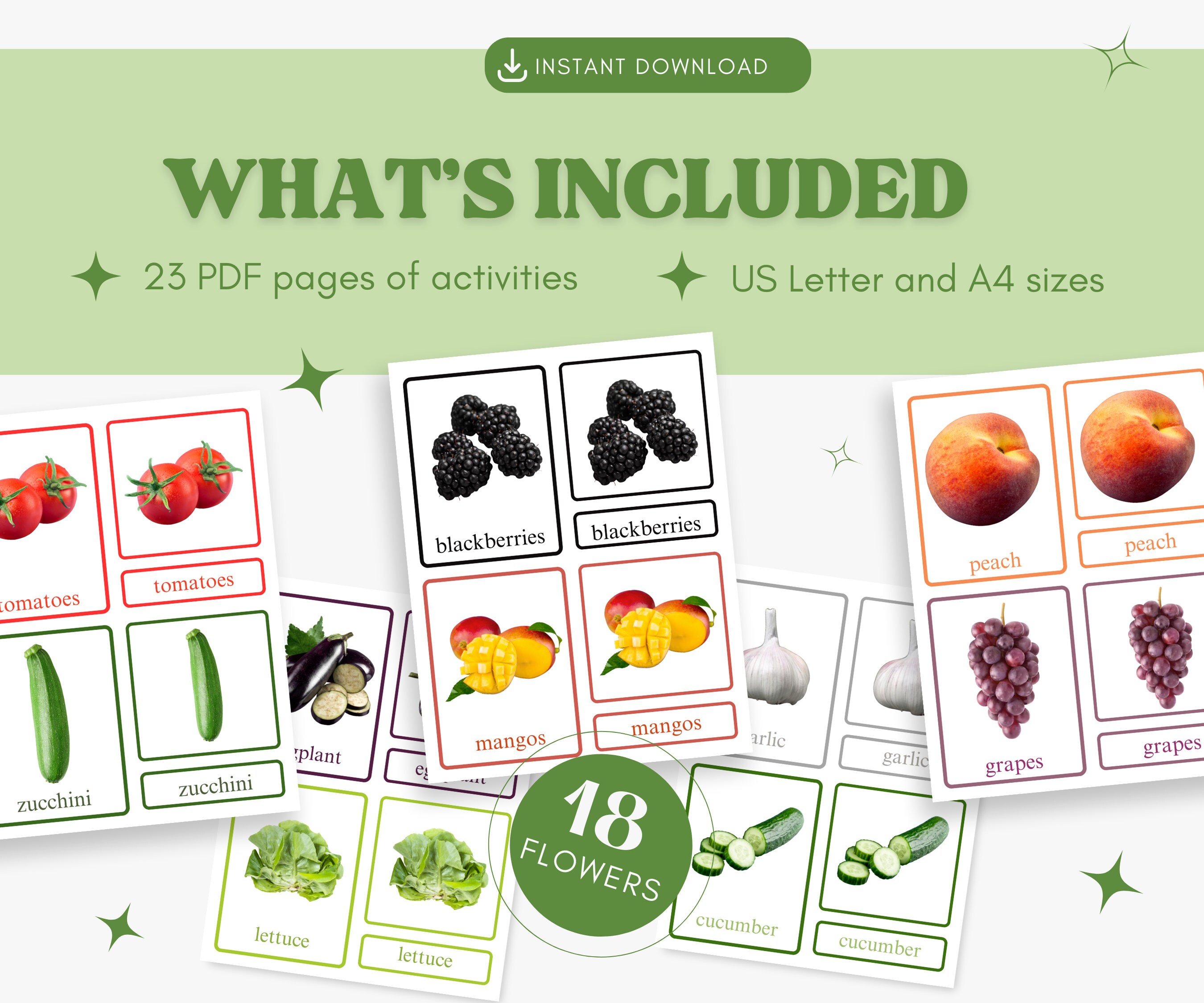 Printable Montessori-inspired 3 Part Cards, Fruits and Vegetables ...