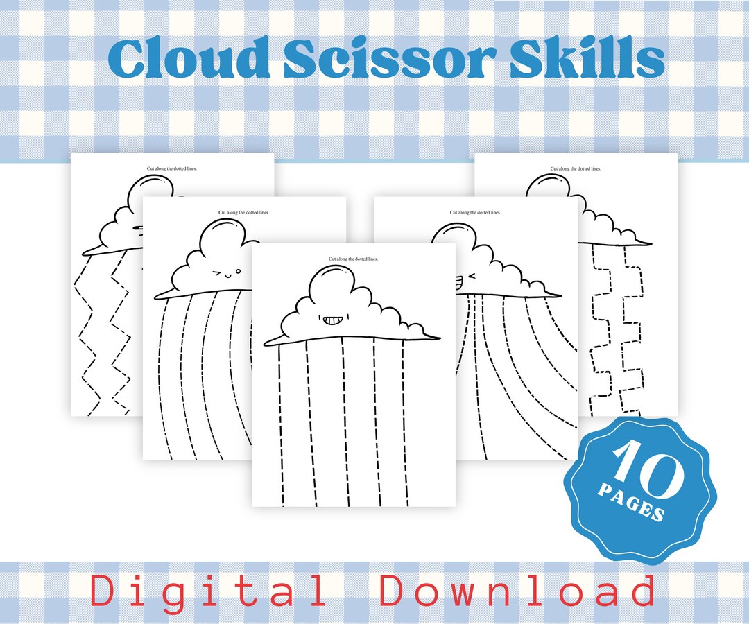 Cloud Scissor Skills Printable Cut Out Pages, Pre-k Worksheets, Fine ...