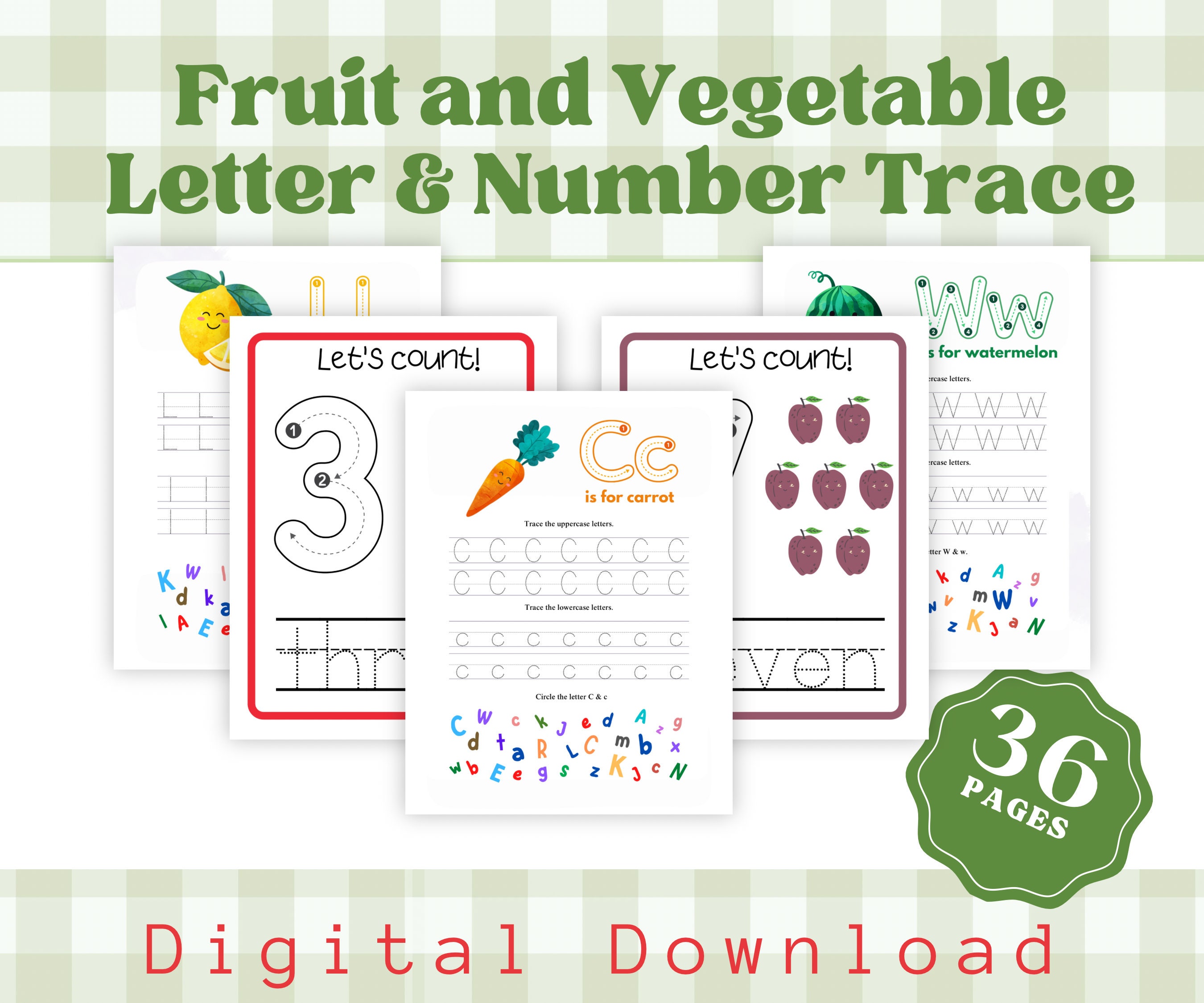 Fruit & Vegetable Tracing Worksheets: Preschool Handwriting Practice ...