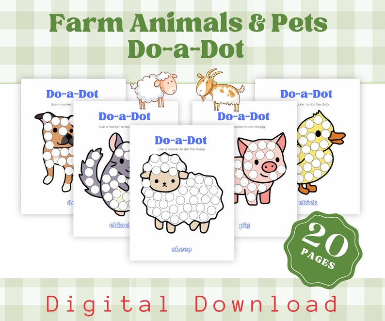 Printable Do-a-dot Pages, Farm Animals and Pets Theme, Fine Motor ...
