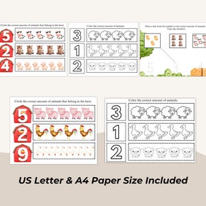 Farm Math Worksheets for Preschool, Pre-k; Number Tracing & Counting ...
