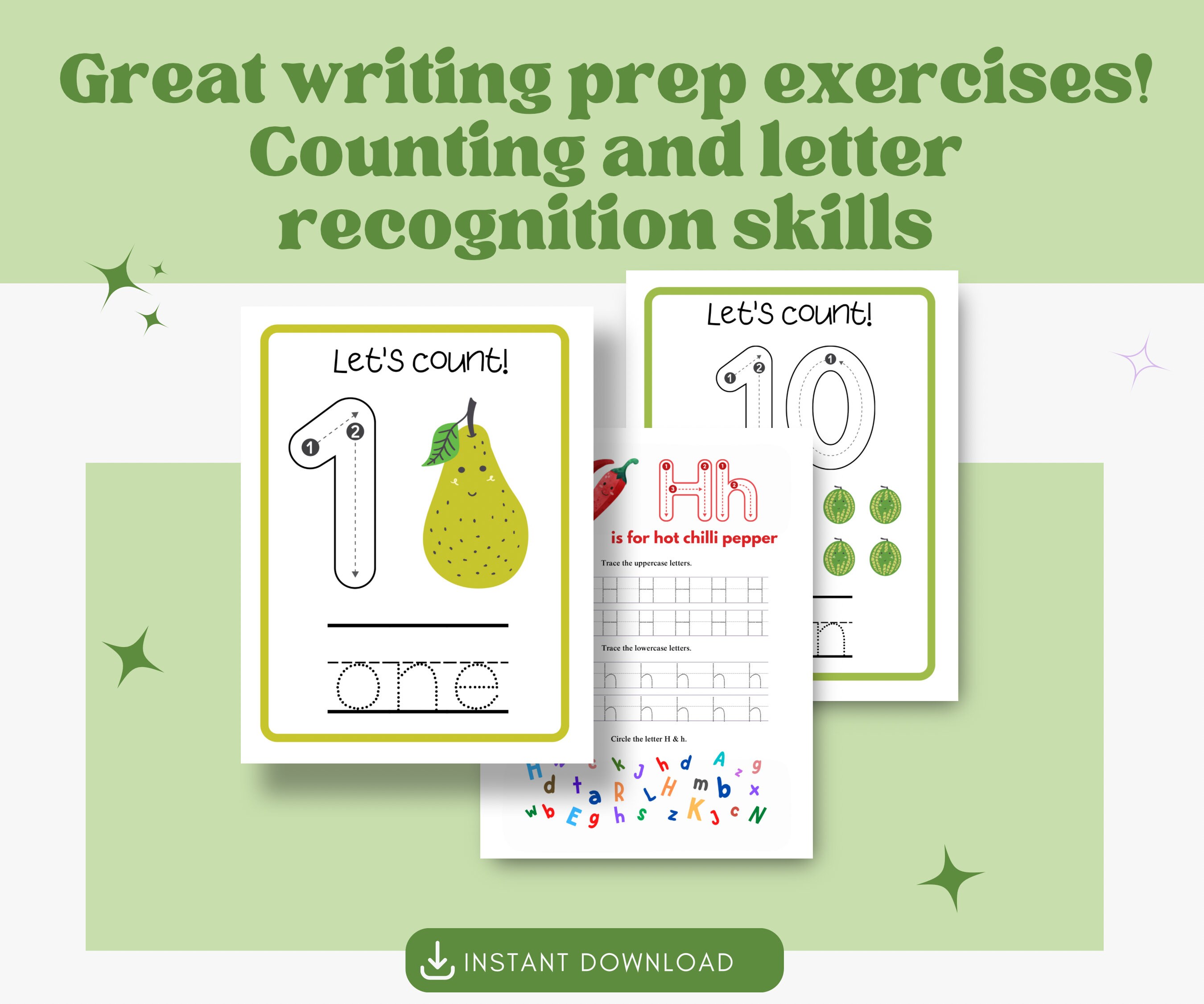 Fruit & Vegetable Tracing Worksheets: Preschool Handwriting Practice ...