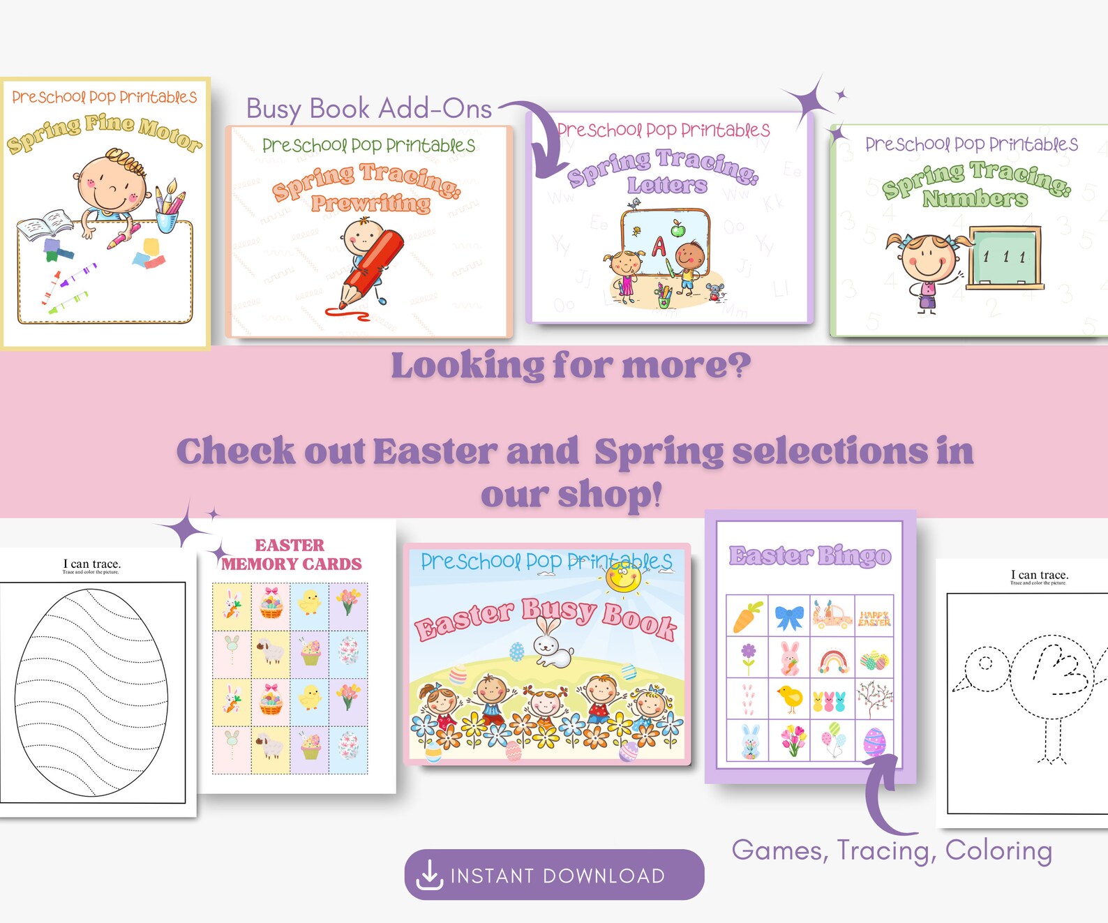 Spring Trace and Color Worksheets, Pencil Control and Grip Practice ...