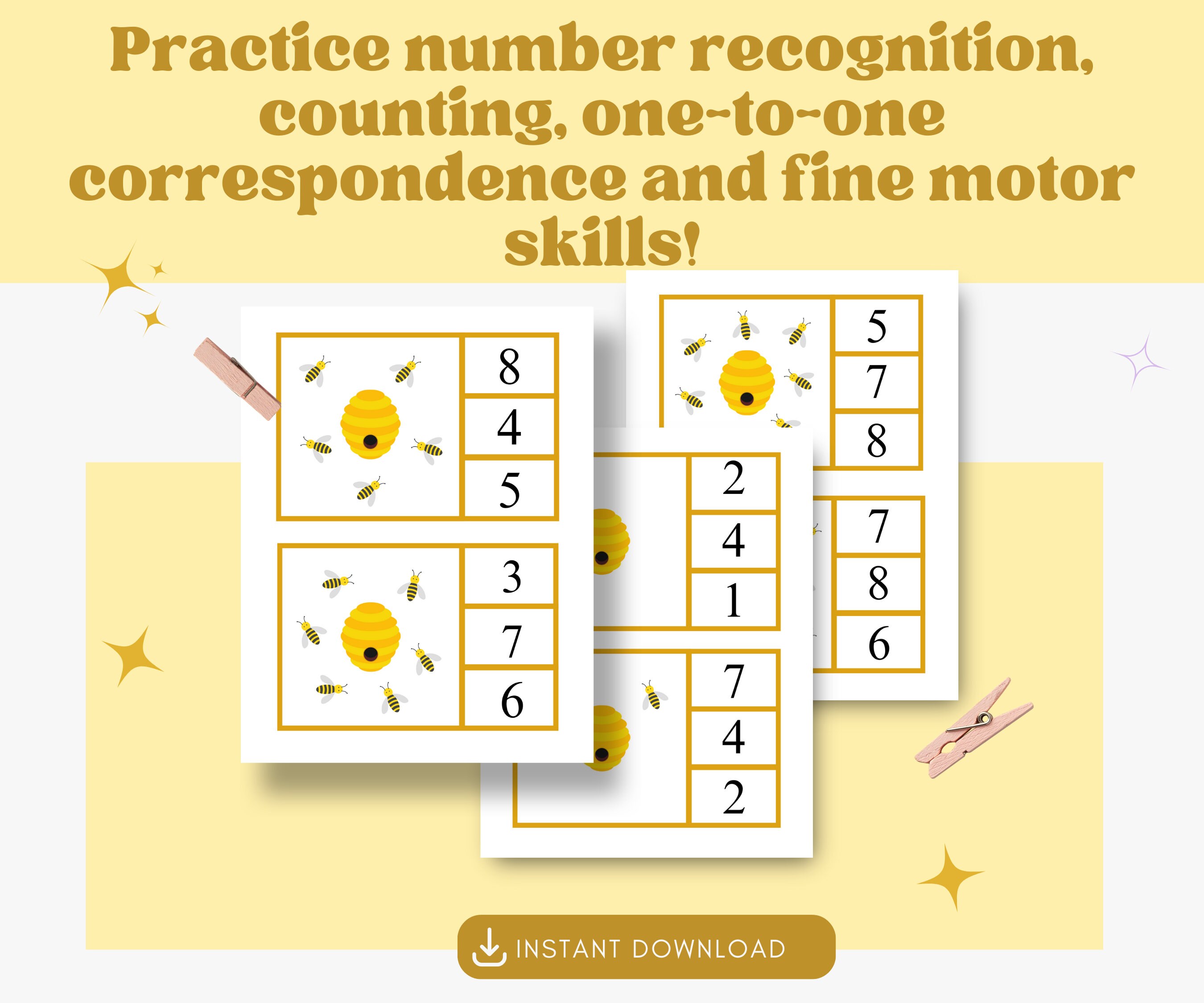 Bee Counting Clip Cards: Montessori Math Printable (PDF) - Etsy