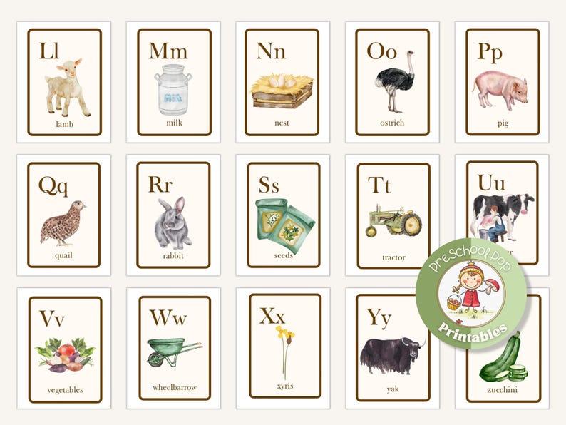 Farm ABC Flashcards: Watercolor Alphabet Learning (PDF) - Etsy