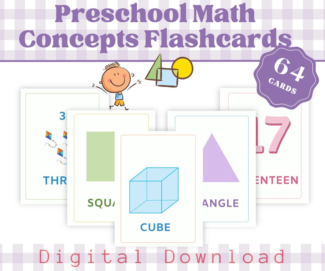 Kindergarten Math Flashcards, Shapes and Numbers Printable Study Cards ...