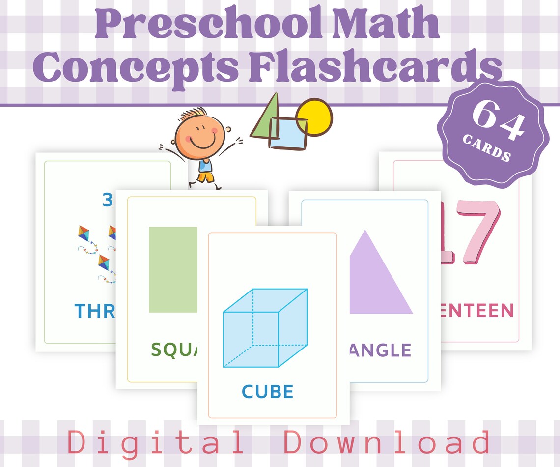 Kindergarten Math Flashcards, Shapes and Numbers Printable Study Cards ...