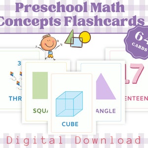Kindergarten Math Flashcards, Shapes and Numbers Printable Study Cards ...