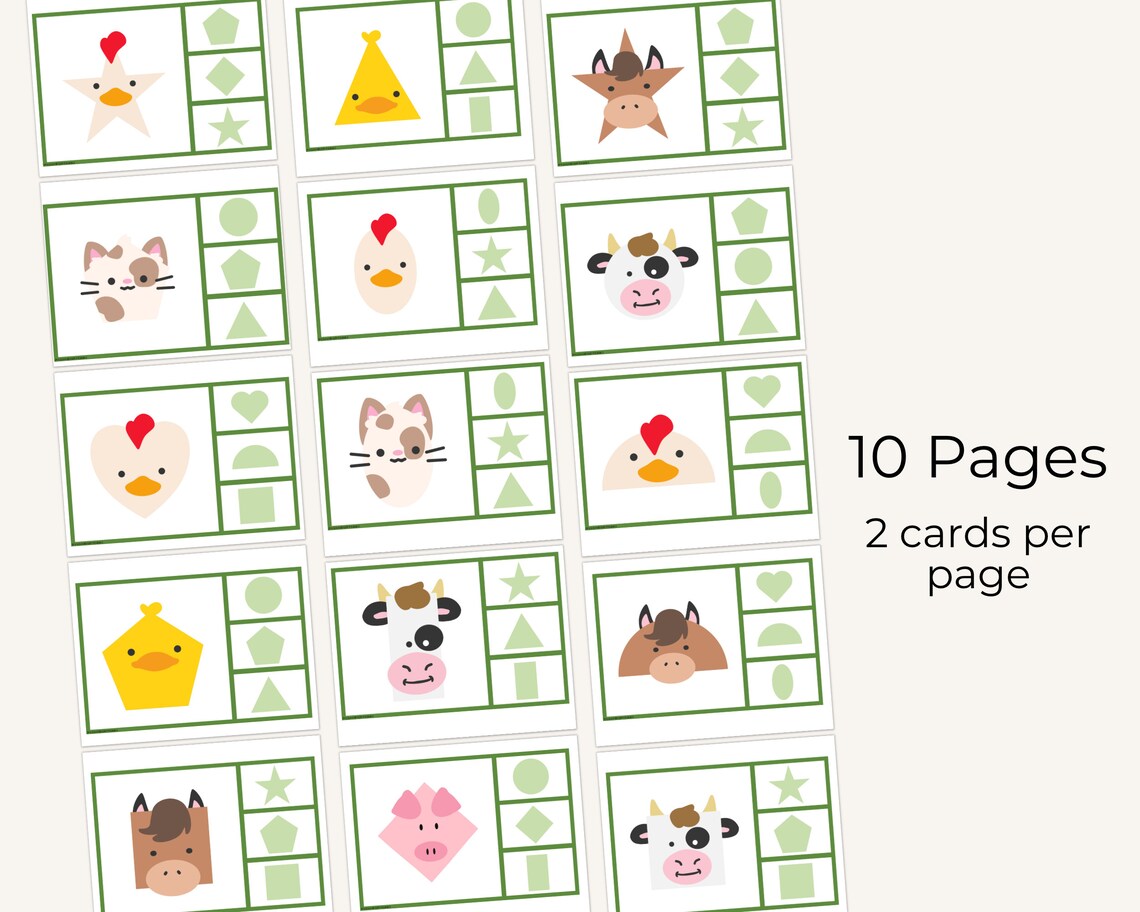 Farm Animals Shapes Clip Cards; Shape Activity for Toddlers Preschool ...