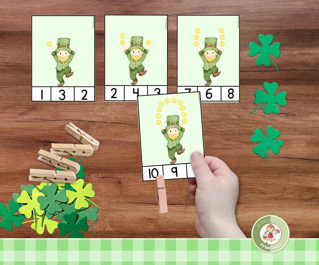 St Patrick’s Leprechaun Count & Clip Cards; Printable Math Game for ...