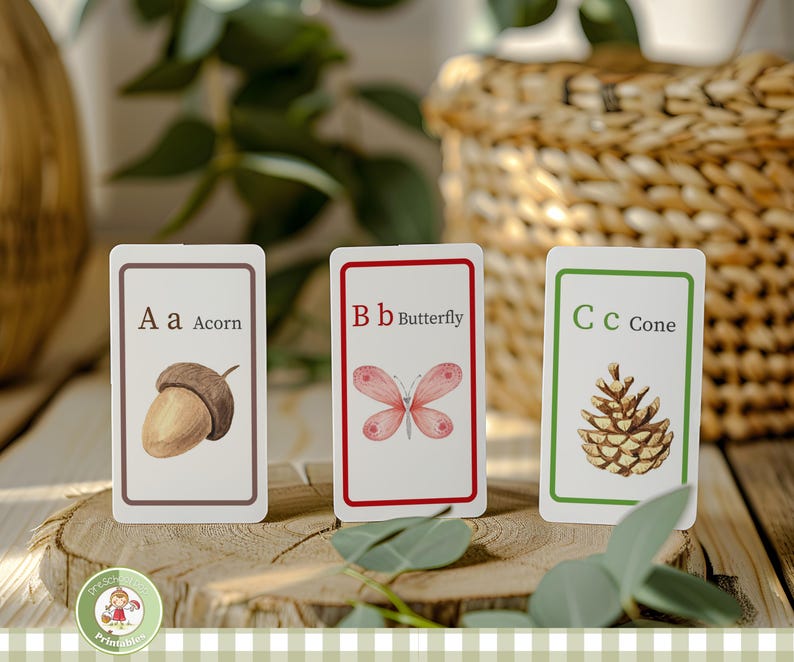 Printable Alphabet Flashcards, Nature-themed ABC Flash Cards, Letters ...