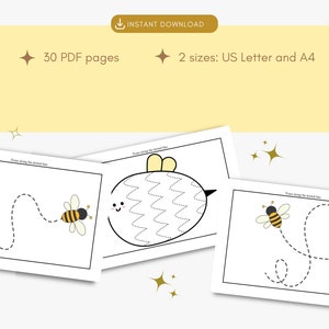 Bee Themed Tracing Worksheets for Preschool and Toddlers, Handwriting ...