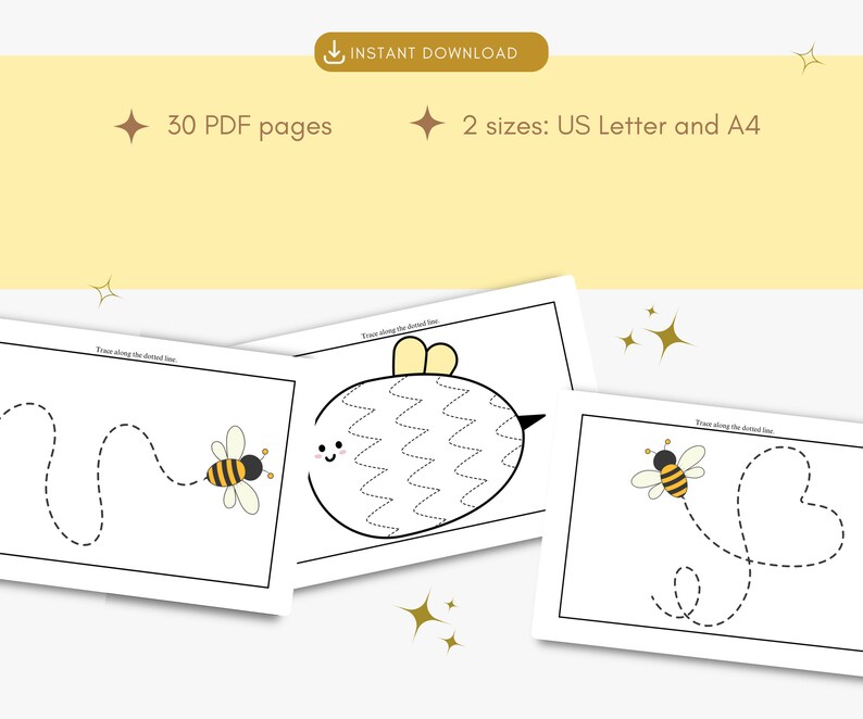 Bee Themed Tracing Worksheets for Preschool and Toddlers, Handwriting ...