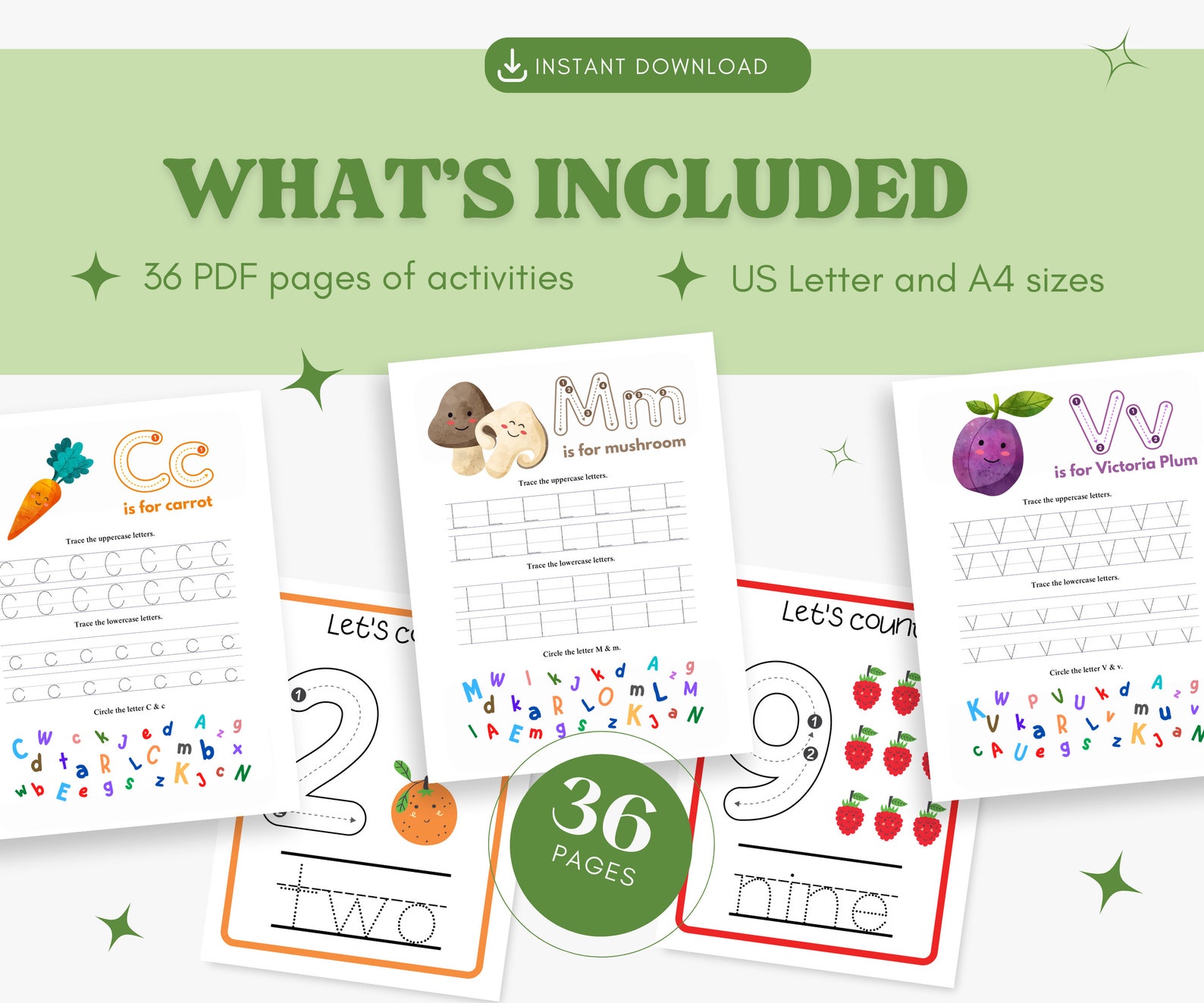 Fruit & Vegetable Tracing Worksheets: Preschool Handwriting Practice ...