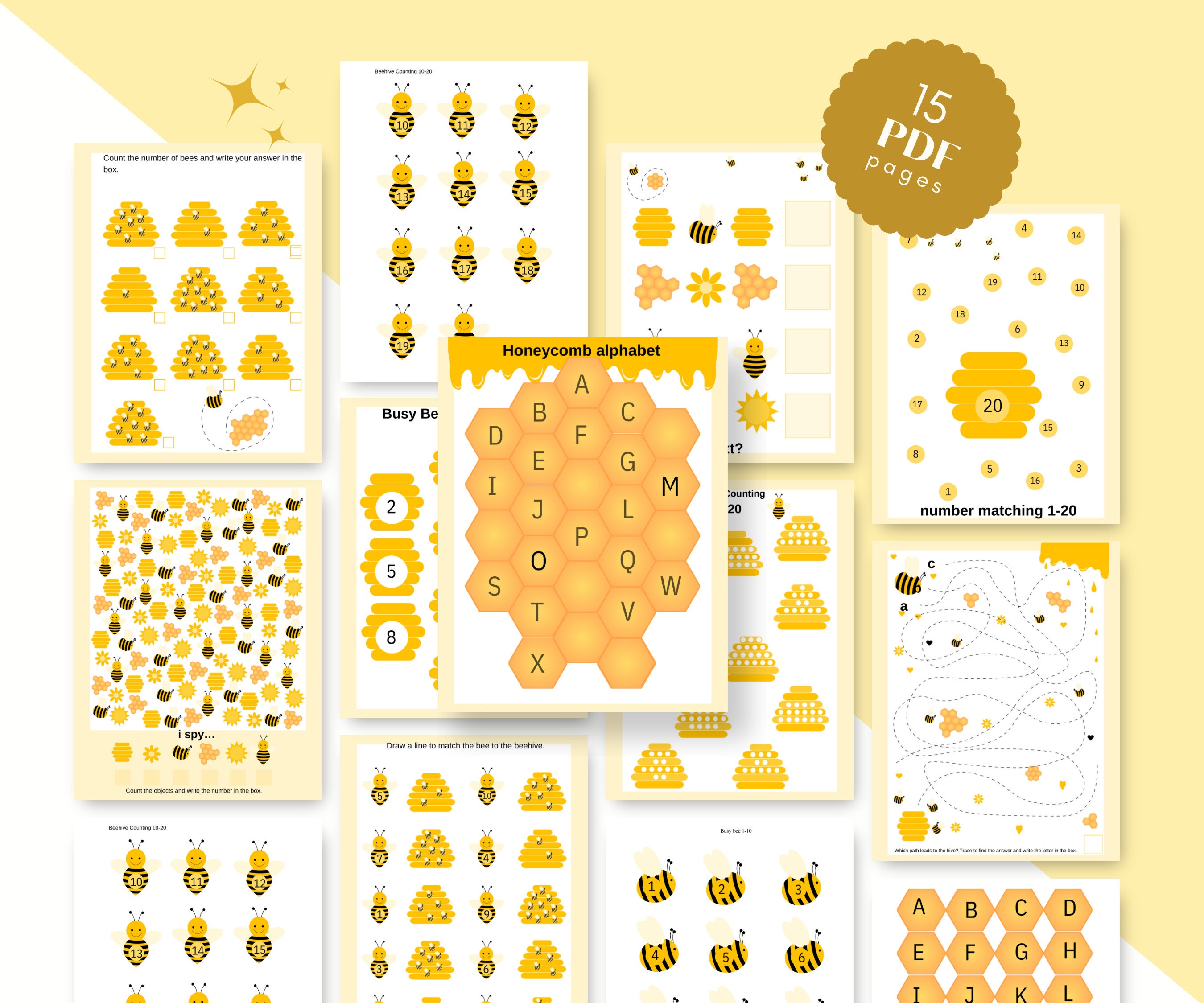 Busy Bee Quiet Book, Toddler Busy Book, Preschool Printable Numbers ...