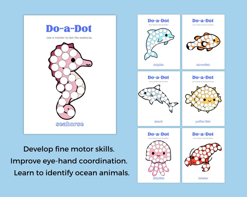 Ocean Animals Do-a-dot Pages: Fine Motor Skills (digital Download) - Etsy