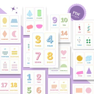 Kindergarten Math Flashcards, Shapes and Numbers Printable Study Cards ...