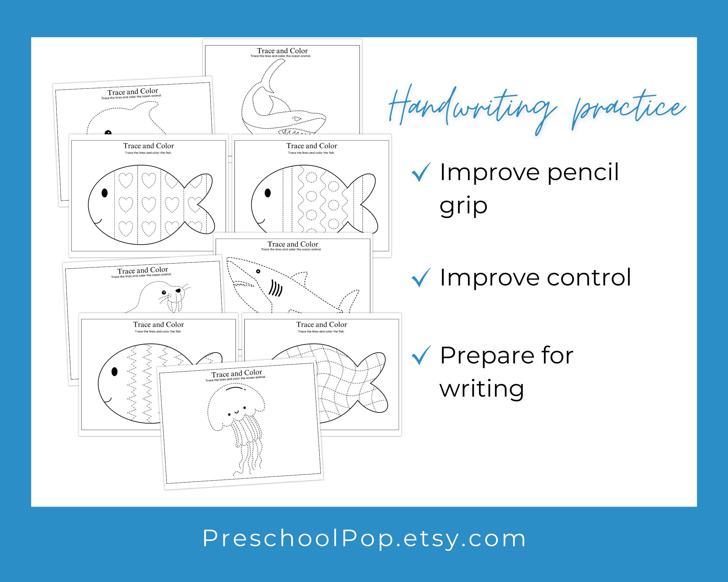 Printable Ocean Tracing Worksheets for Preschool,toddlers; Pencil Grip ...