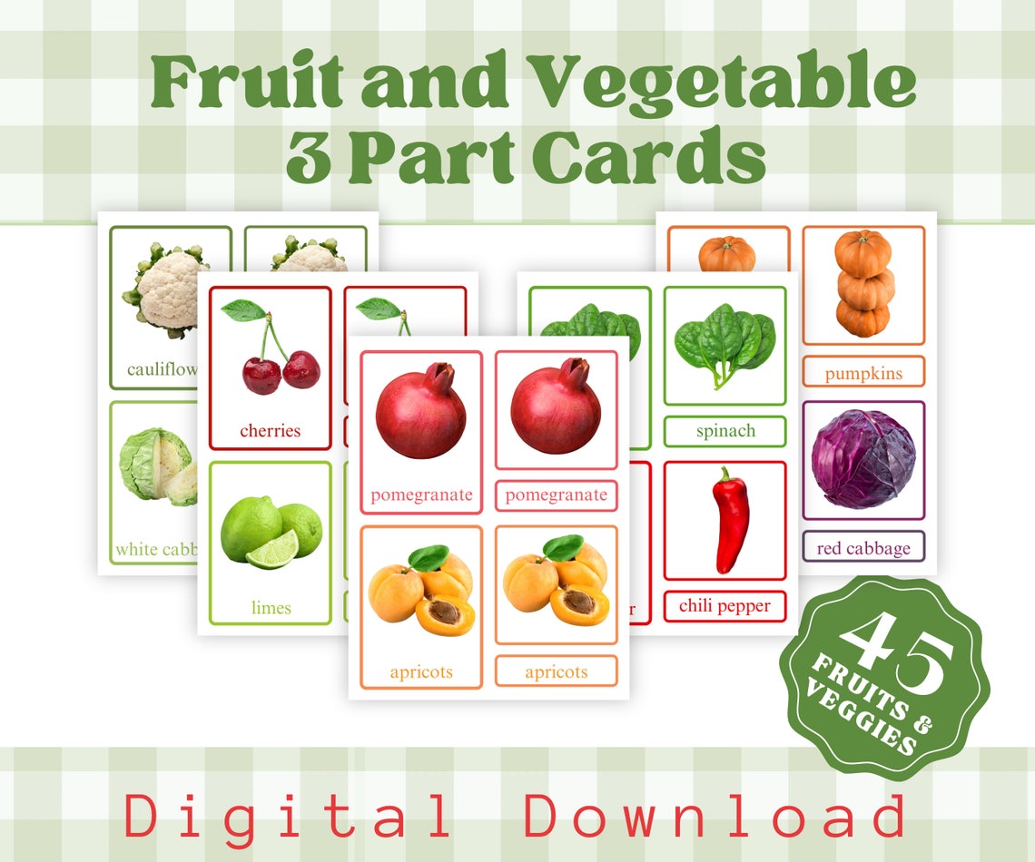 Printable Montessori-inspired 3 Part Cards, Fruits and Vegetables ...