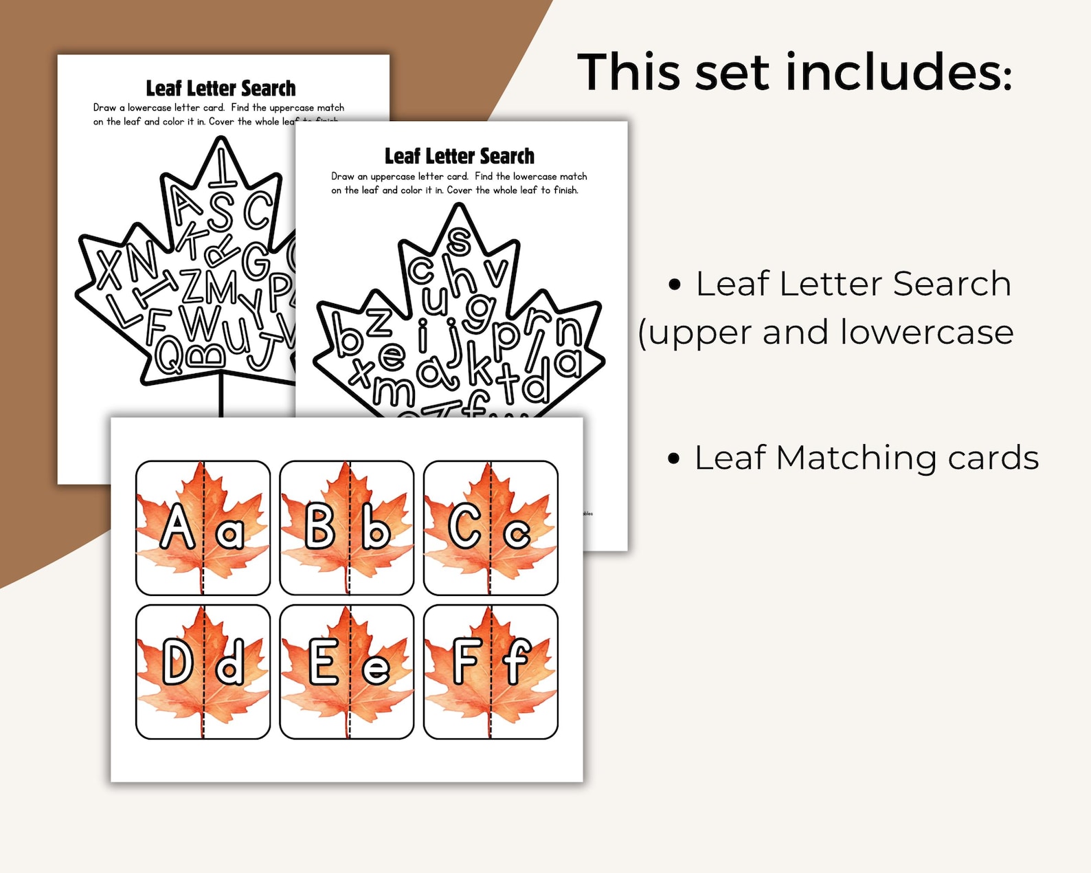 Leaf Letter Games for Pre-k and Kindergarten Upper & Lowercase Matching ...