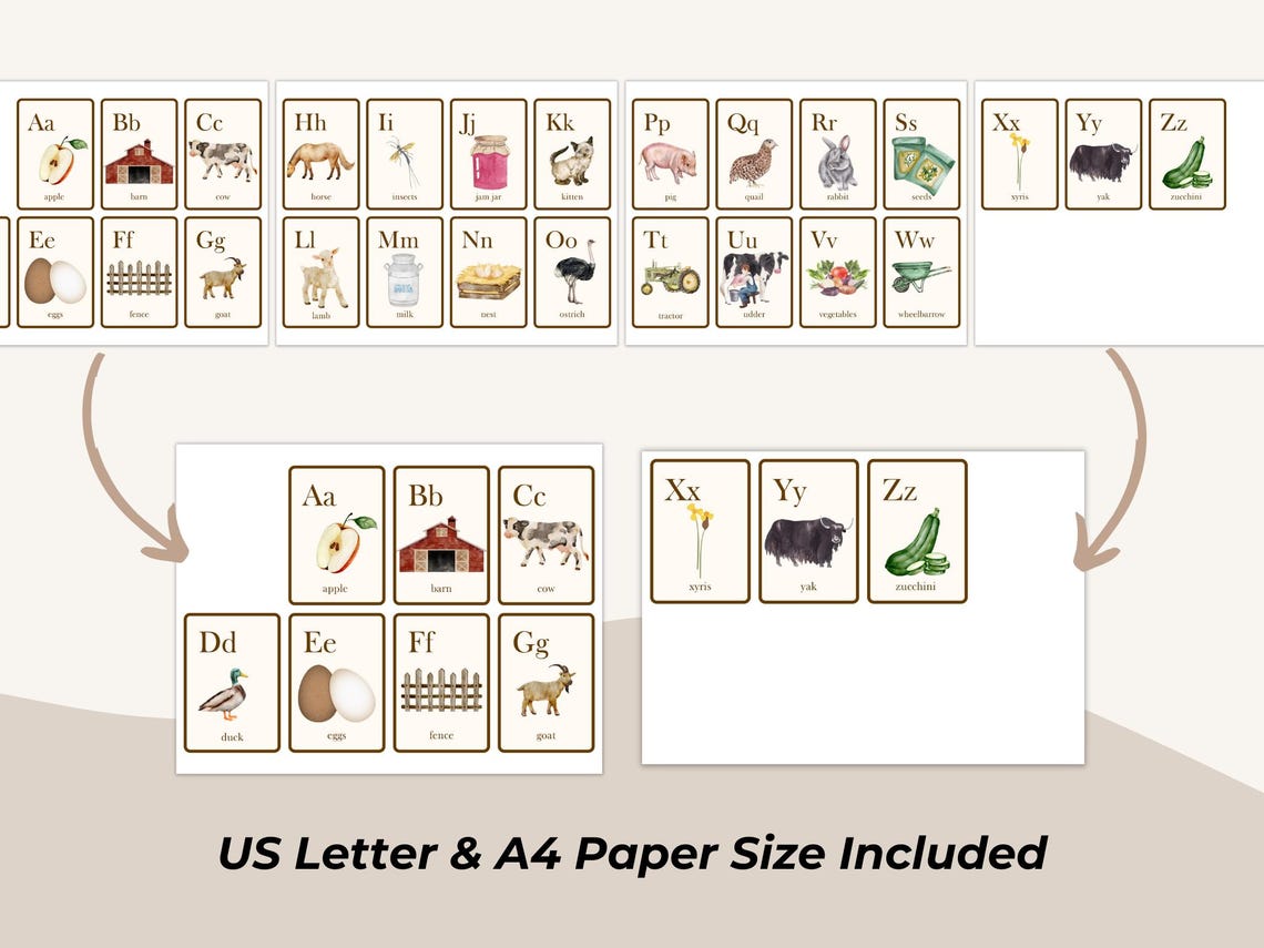 Printable Alphabet Flashcards Farm-themed ABC Cards Letter Recognition ...