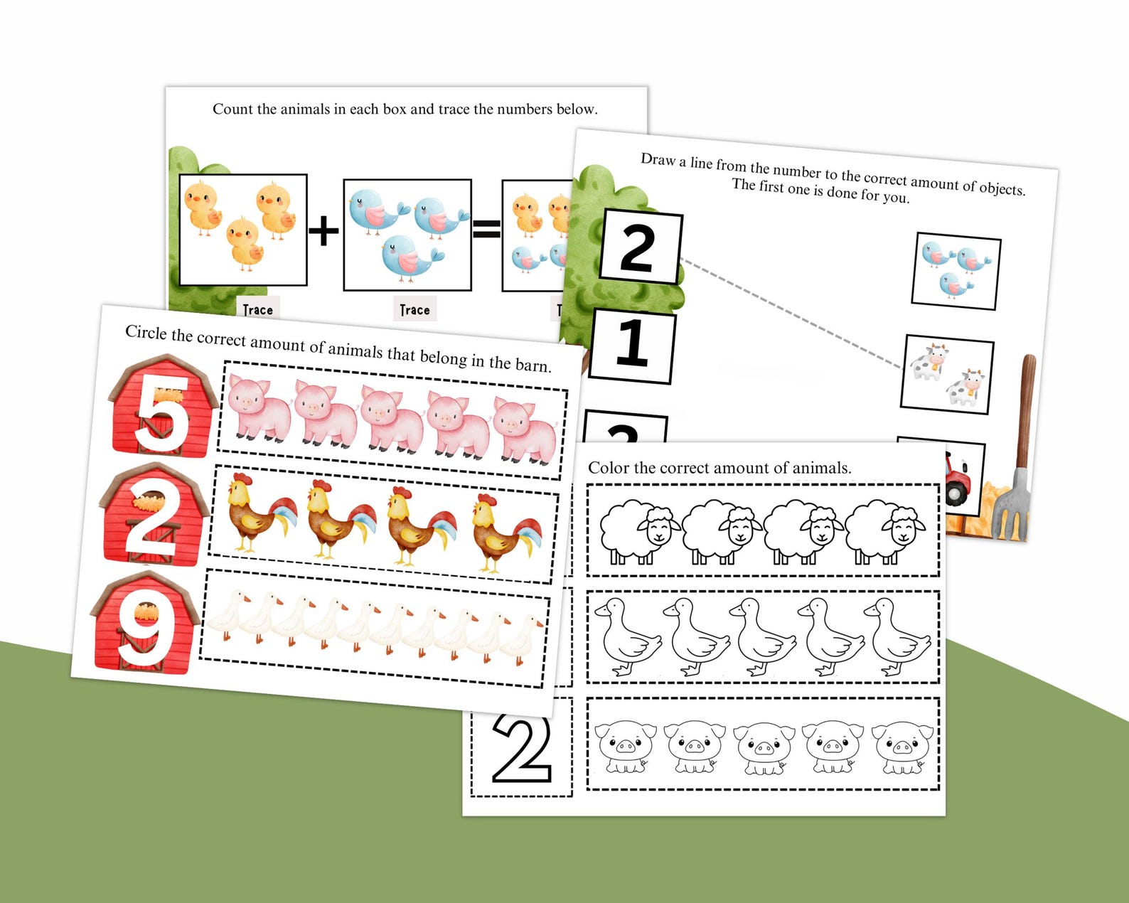 Farm Math Worksheets for Preschool, Pre-k; Number Tracing & Counting ...