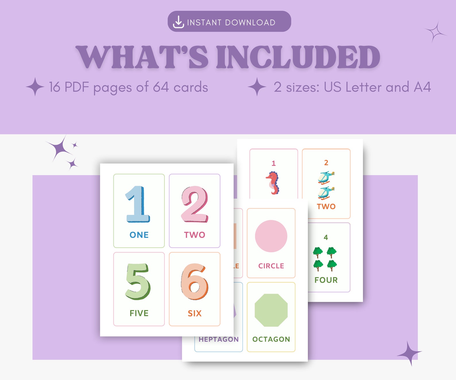 Kindergarten Math Flashcards, Shapes and Numbers Printable Study Cards ...