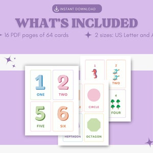 Kindergarten Math Flashcards, Shapes and Numbers Printable Study Cards ...