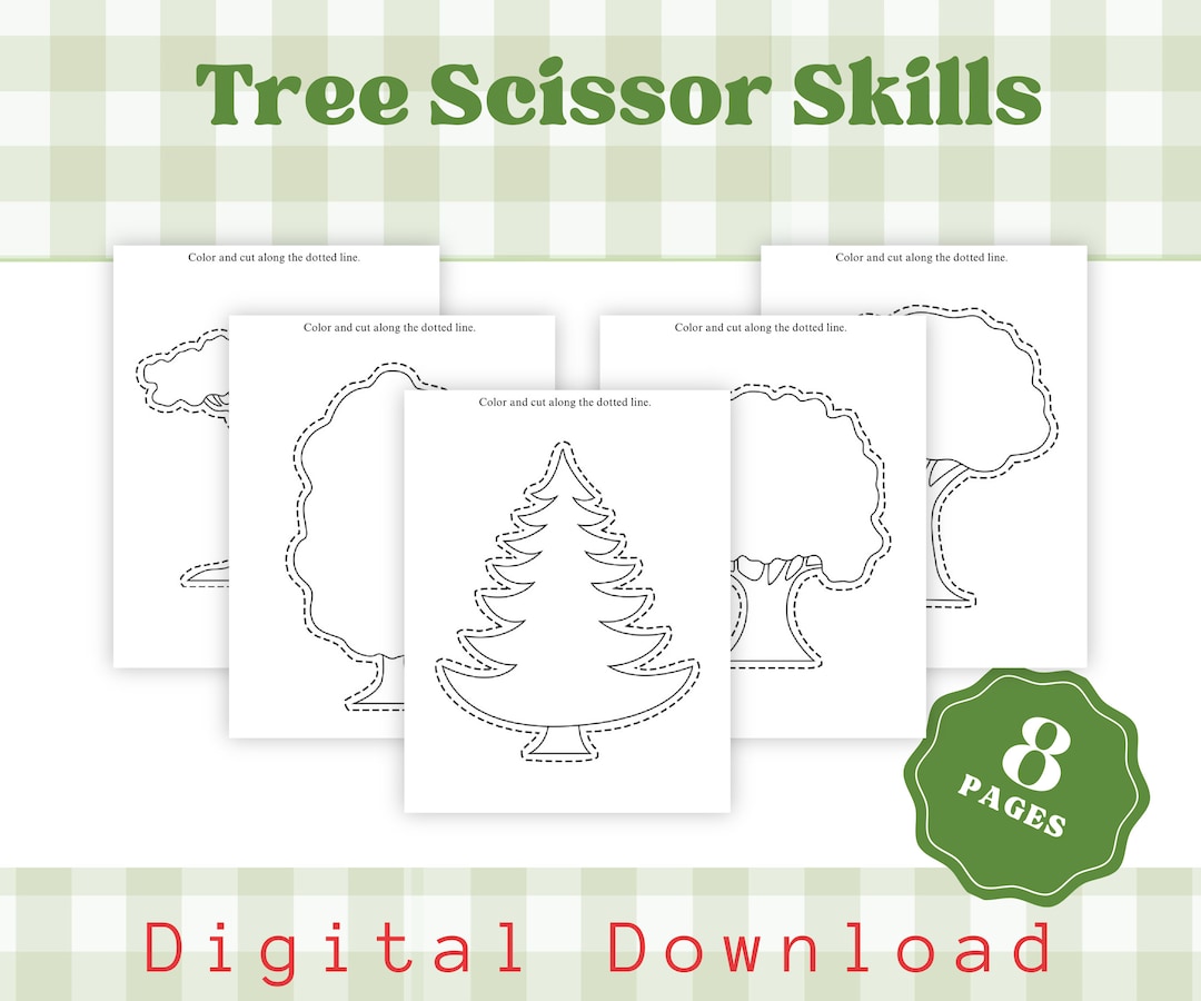 Tree Scissor Skills Printable Cut Out Pages, Pre-k Worksheets, Fine ...