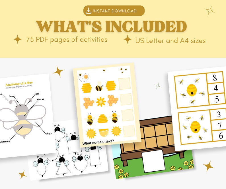Honey Bee Mega Pack, Preschool Printable Learning Activity, Colors ...