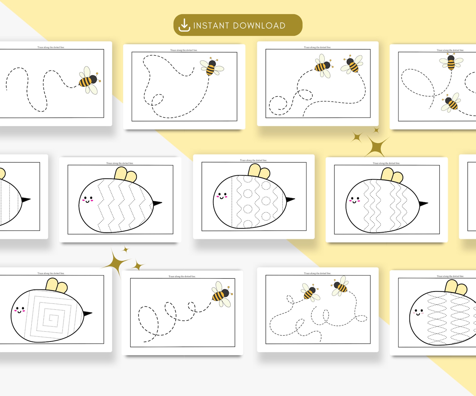 Bee Themed Tracing Worksheets for Preschool and Toddlers, Handwriting ...